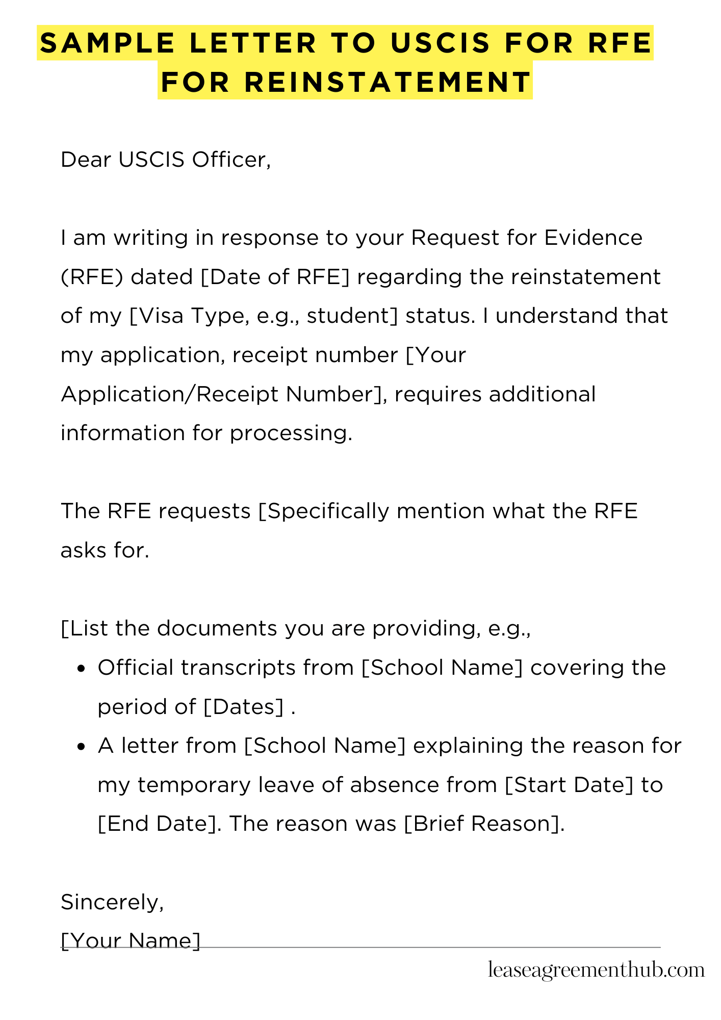 Sample Letter To Uscis For Rfe For Reinstatement